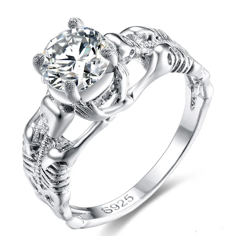 2021 New Skull Skeleton Cz Crystal Silver Color Ring Punk Style Motor ...
