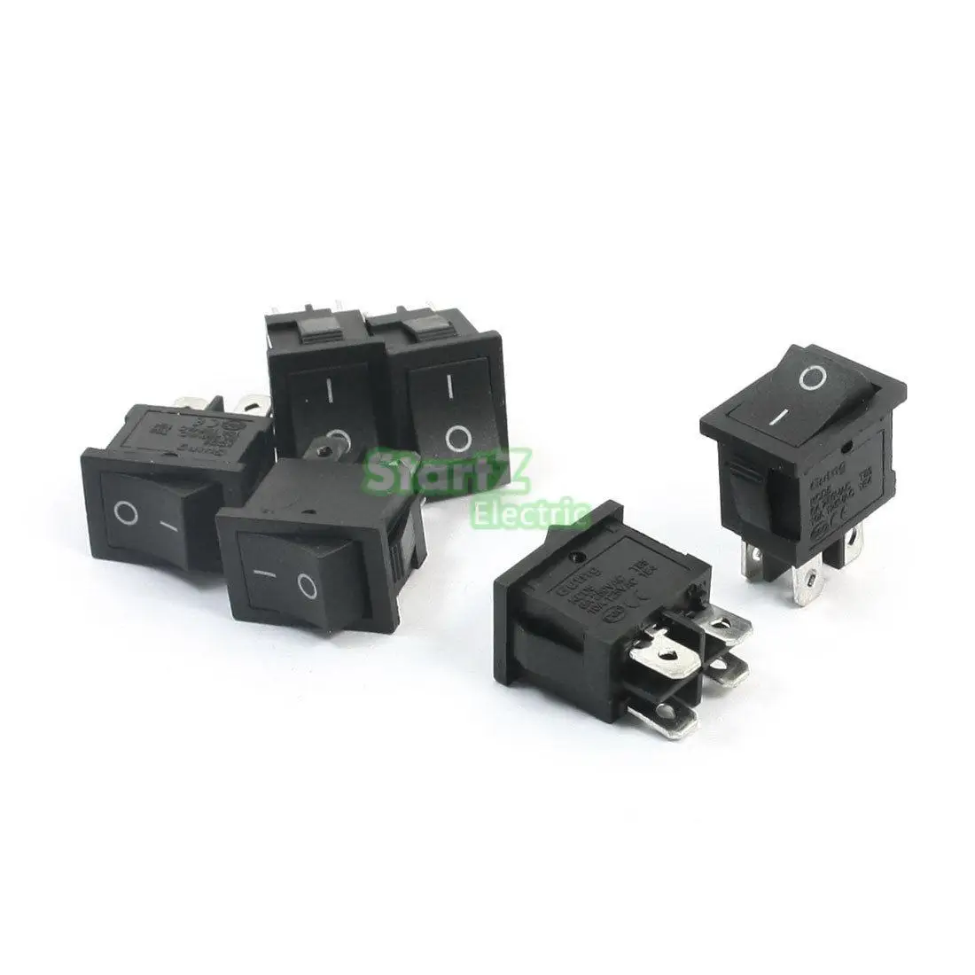 5pcs DPST ON/OFF 4Pin Black Head Rectangle Rocker Switch AC250V 6A ...