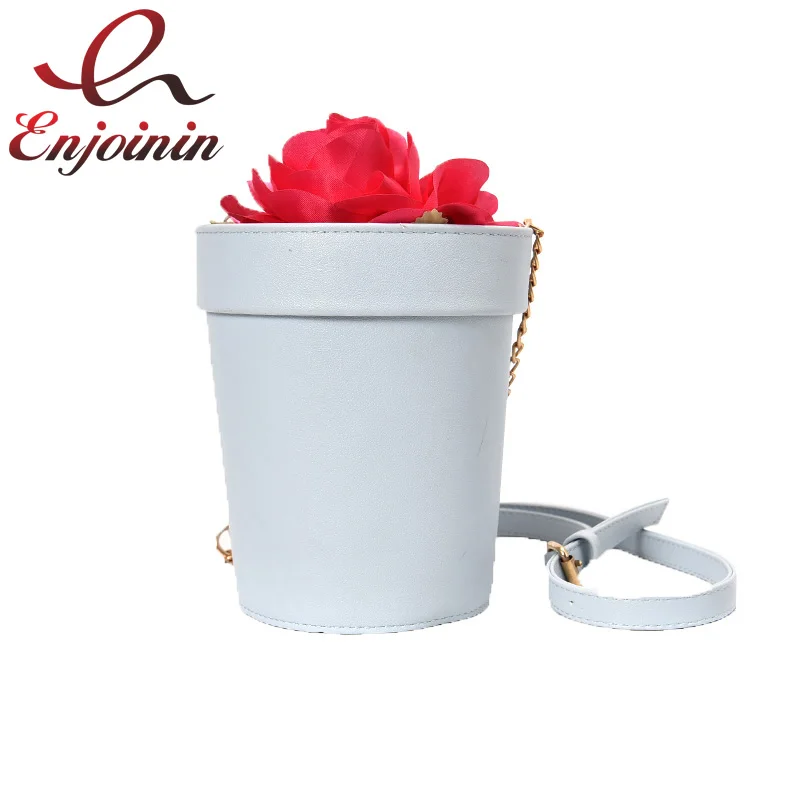 New design fashion personality flower pot pu leather bucket bag mini ...