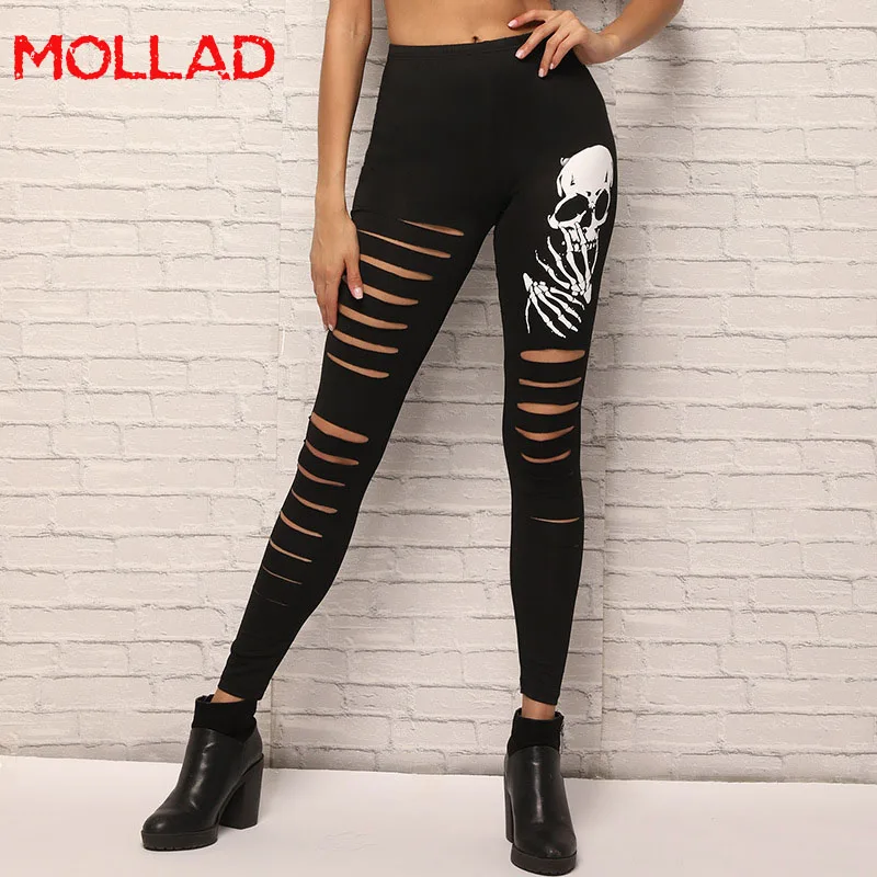 2018 폭발 Style Fashion Street 성격 Skull Print 홀 Leggings Women Workout