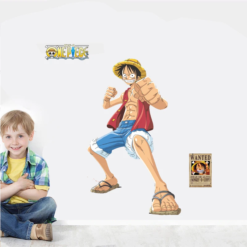 cartoon one piece Luffy wall stickers for kids rooms bedroom 105*85cm ...