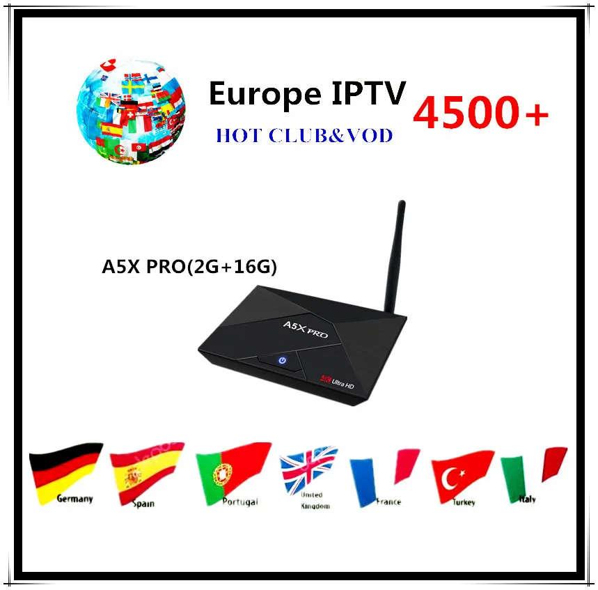 european iptv A5X PRO 2G16G 4500+Channels Smart tv box S905W Andriod 7. ...