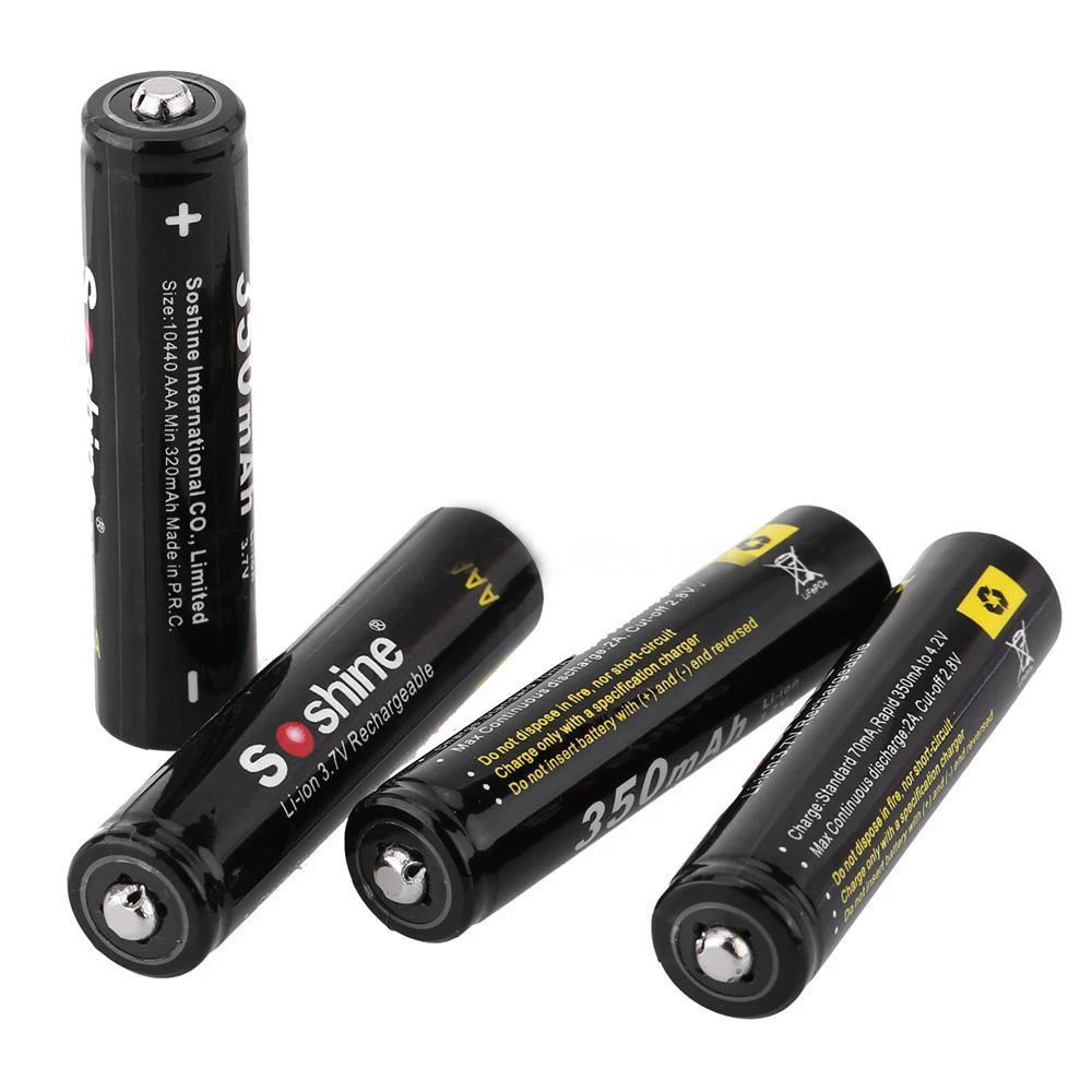 Soshine 4pcs 3 7V AAA 10440 350mAh With Transparent Box Li Ion Battery