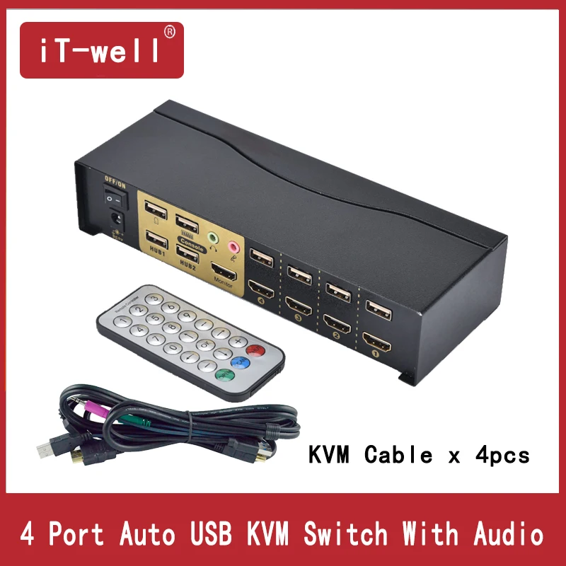 Usb Hdmi Kvm Switch 4 Port Hdmi Usb2 0 With Audio Cables Splitter Mouse