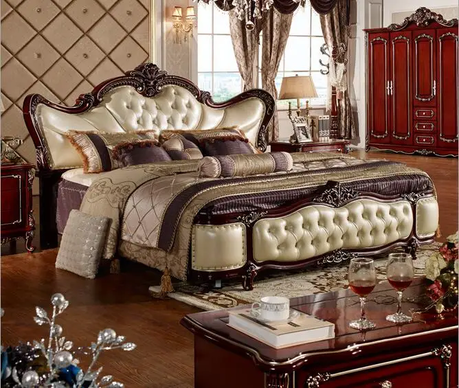 Double bed artical solid wood 1.8 meters luxury the marital bed Bedroom ...