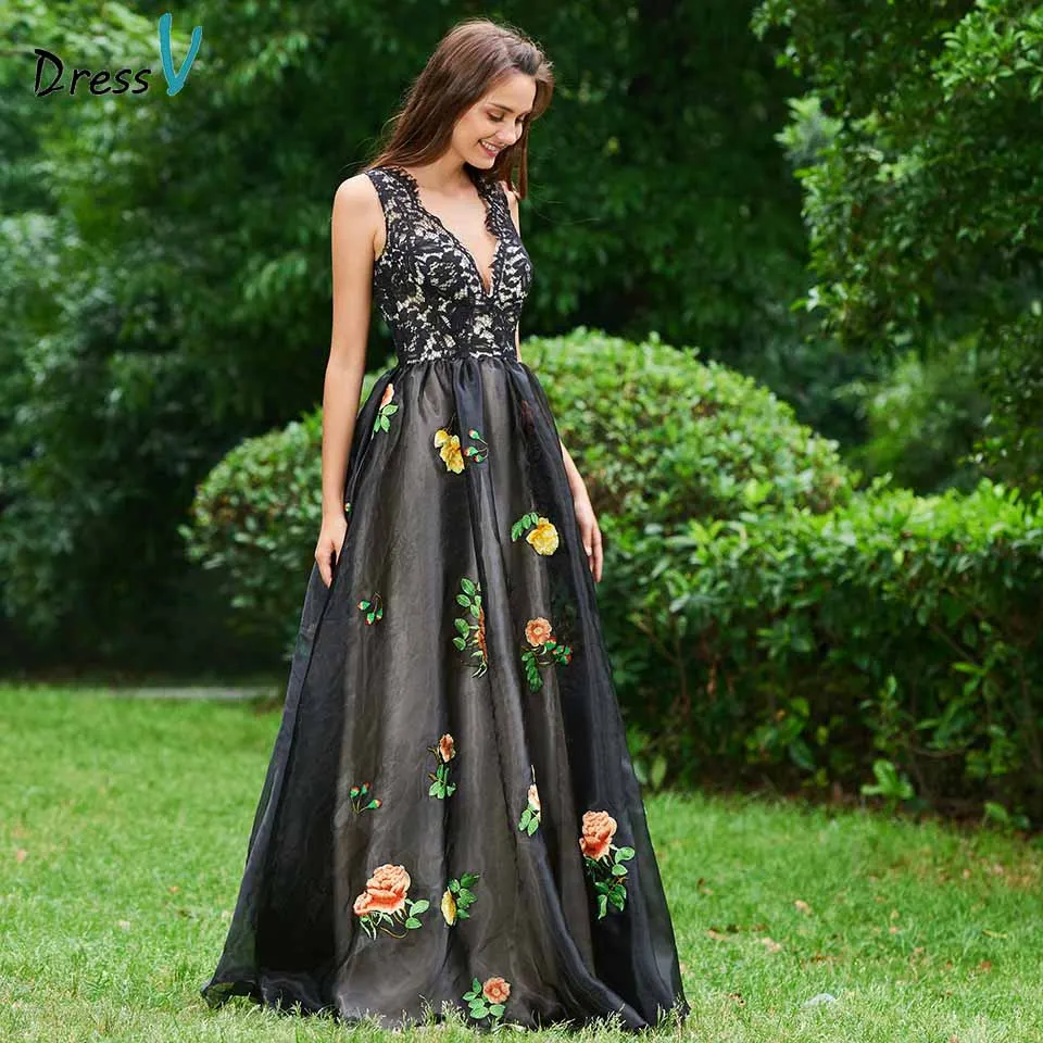 Dressv elegant prom dress v neck a line sleeveless embroidery backless ...
