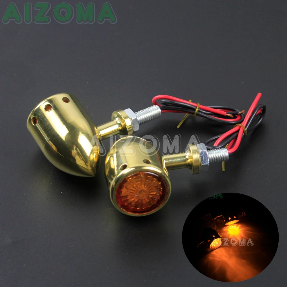 Motorcycle-12v-Solid-Brass-Bullet-Turn-Signal-Blinker-Light-Amber ...
