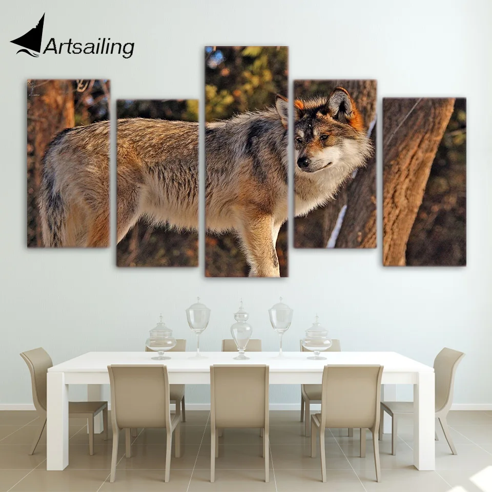 Hd impresso 5 peça arte da lona marrom lobo selvagem pintura quadros de ...
