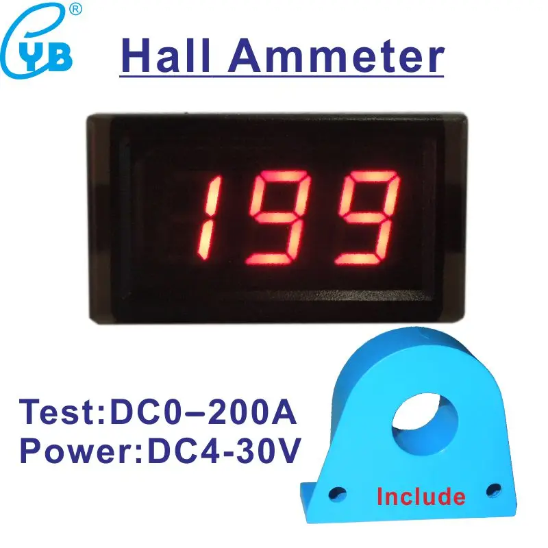 DC 200A LED Current Meter Ampèremeter met Hall Sensor DC Ampere Meter ...