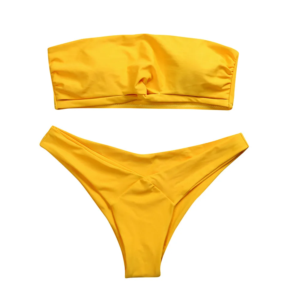 Women Bikini 2018 Set Low Waist Solid Color Strapless Swimsuit Swim