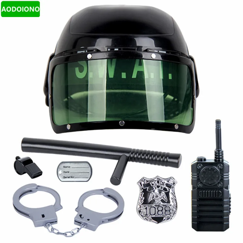 7Pcs/set Kids Toys Riot Police Hat Cosplay Kids Helmet Cop Handcuffs ...