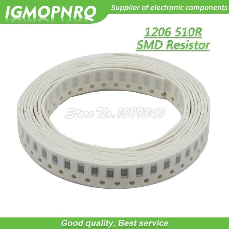 100PCS 1206 SMD Resistor 1% 510 ohm chip resistor 0.25W 1/4W 510R 511 ...
