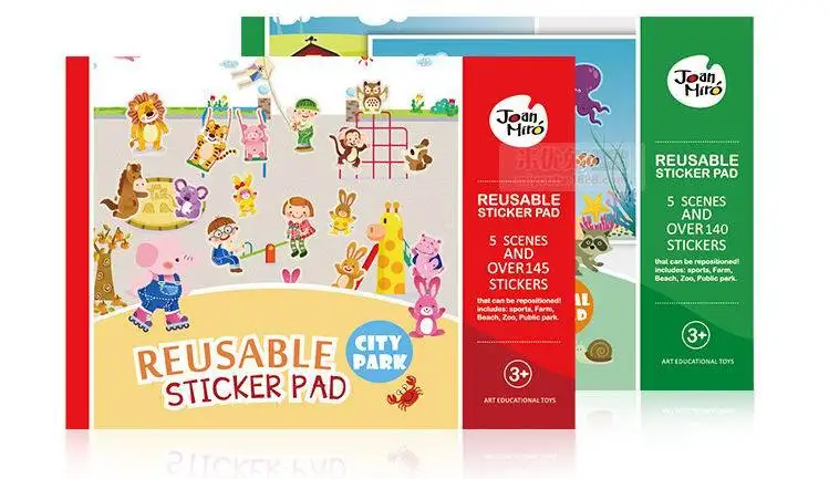 baby reusable stickers pad with over 140pcs stickers and 5 scenes ...