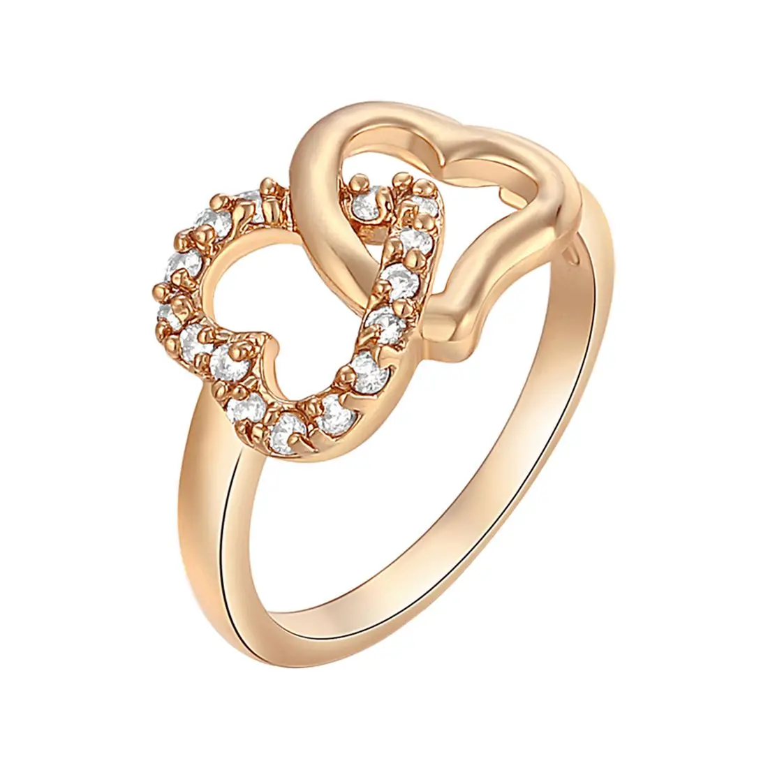 Two Heart Shaped Design Crystal Ring Plated US7,Gold-in Rings from ...