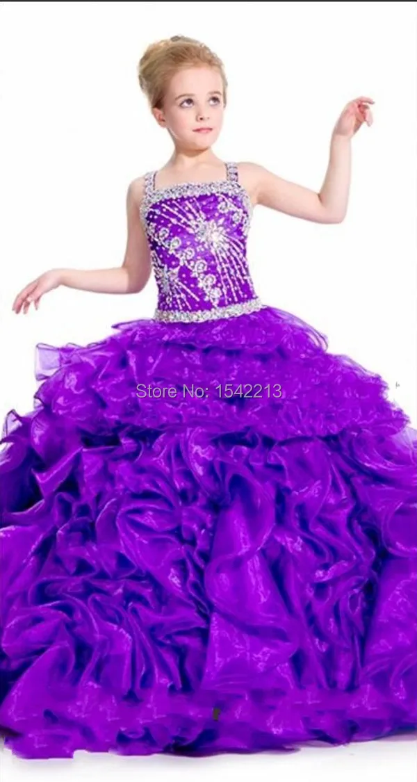 Modest Roxo Princesa Frisada vestido de Baile Meninas Pageant Vestido ...