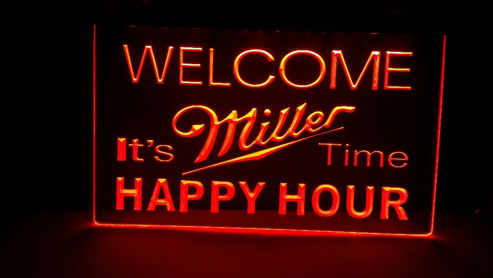 B28 Welcome Miller Time Happy Hour Bar Led Neon Sign Vintage Home Decor ...
