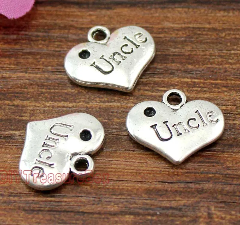 15pcs Uncle Charms, Antique silver 2 sided Vintage Uncle Heart Charm ...