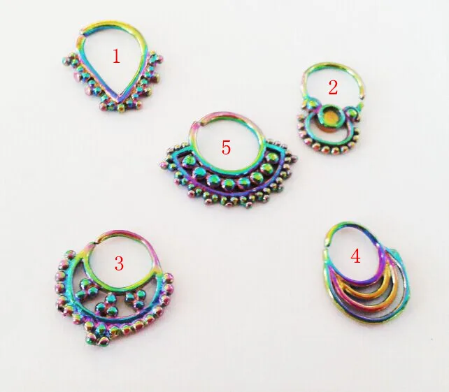 5pcs mixed 16g septum piercing,piercing septum real,rainbow real septum ...