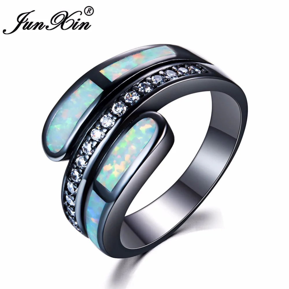 JUNXIN Anillo de ópalo de Fuego Azul/blanco para mujer, joyería rellena ...
