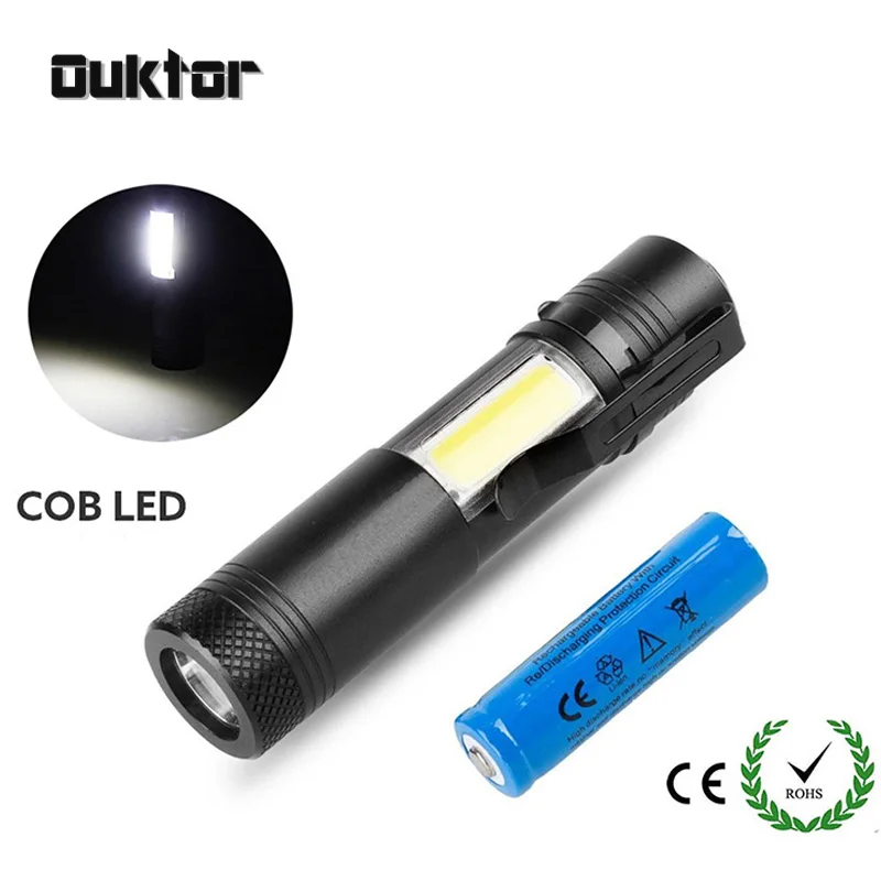 Portable Mini COB Flashlight CREE Q5 LED+COB LED Torch 3800LM Work ...
