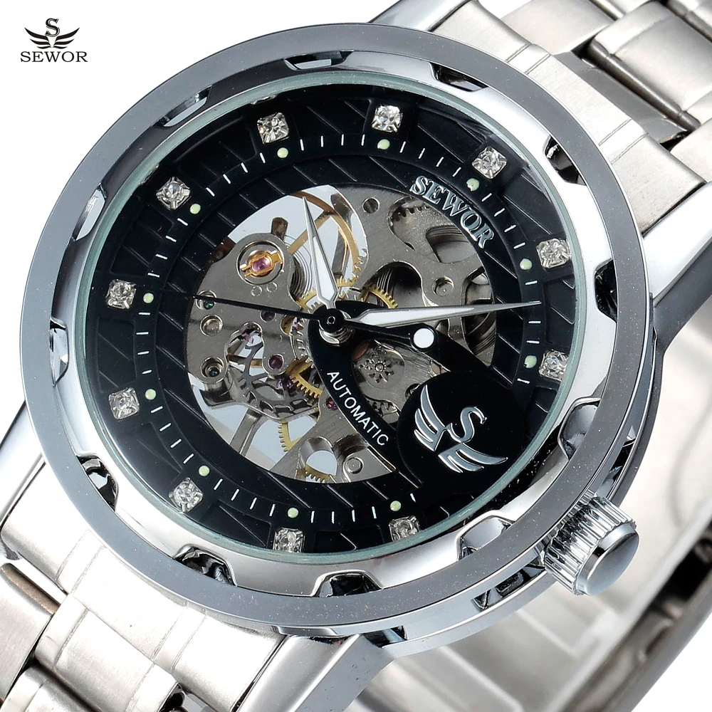 SEWORหรูยี่ห้อชายโครงกระดูกวิศวกรรมนาฬิกาผู้ชายชายเพชรแฟชั่นสบายๆ ...