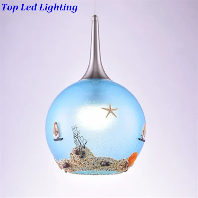 Mediterranean Sea Handmade Creative Shells starfish Blue Led Pendant ...