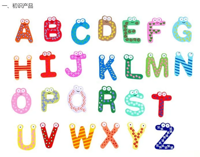 Lindo colorido 26 letras de madeira imã educação infantil abc de fg oi ...