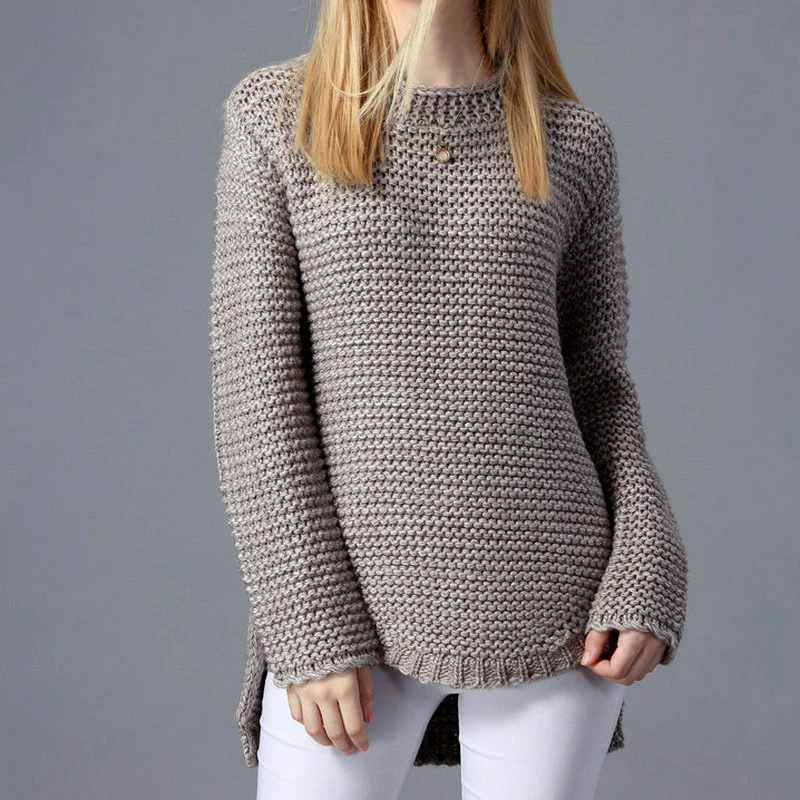 2015 Autumn Winter Woolen Crochet Knit Sweater Women Gray Long Sleeve ...