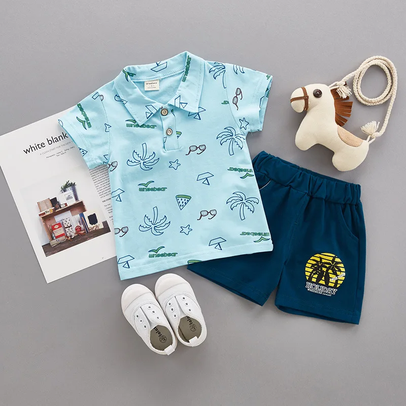 Boys clothing 2pcs summer short sleeve POLO shirt shorts set todderls ...