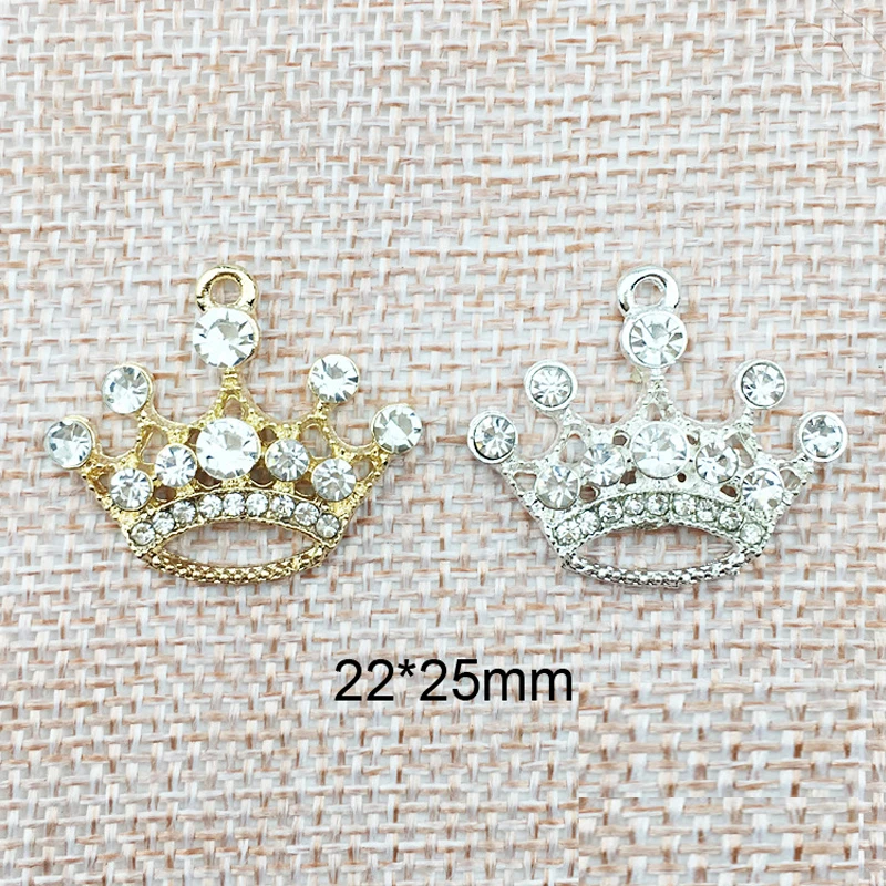 10pcs Diy Jewelry Accessories Rhinestone Crown Charms Gold Silver Alloy ...