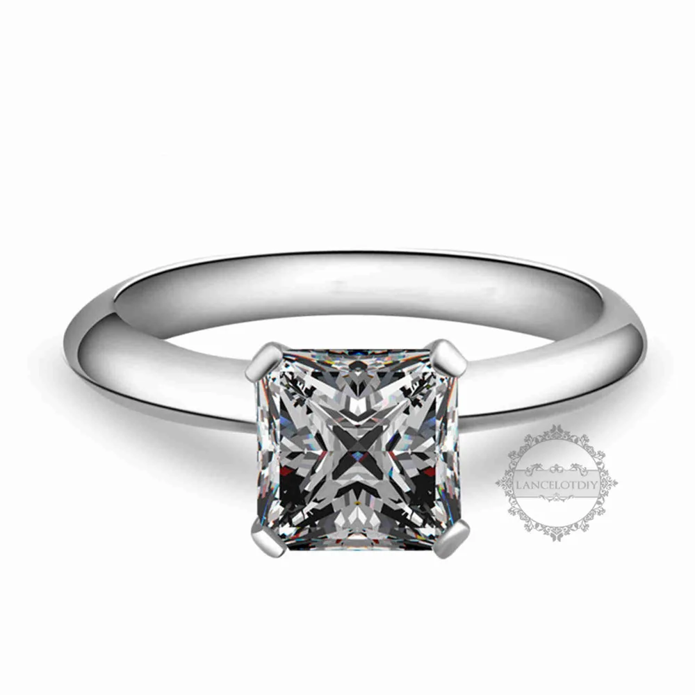 7MM Silver Square Crystal CZ Simple Prong Fashion Women Elegant Luxury ...