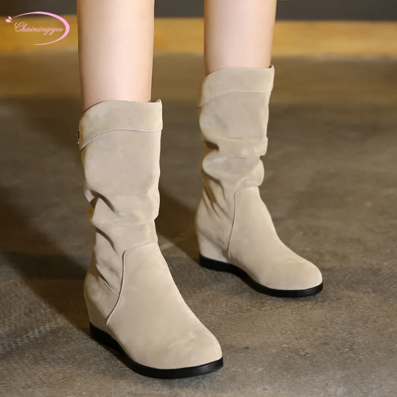 Botas de media pantorrilla con punta redonda para mujer, zapatos ...