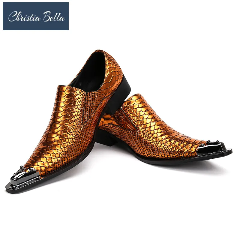 Christia Bella Men's Genuine Leather Snake Skin New Men's Gold Dress ...
