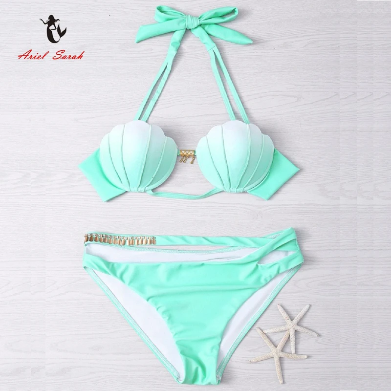 New 2017 Sexy Classic Shell Bikinis Set Mint Green Swimwear Women