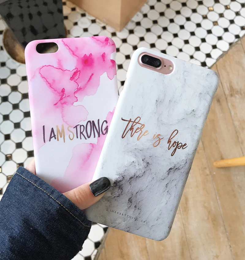 YHCSZ Bright Blooming Marble pattern Letters Hard Phone case for iphone ...
