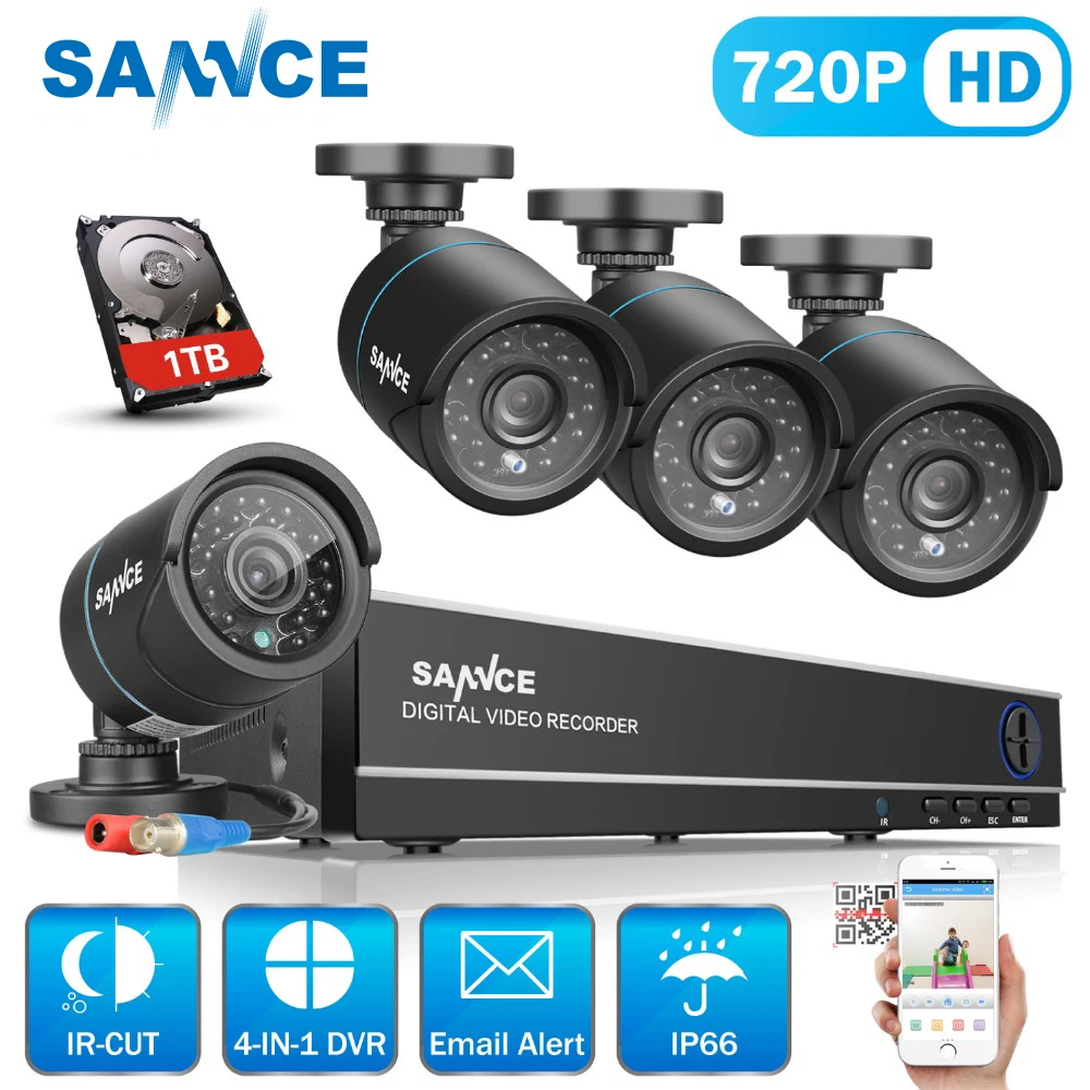 SANNCE 8CH 720P CCTV DVR Kit 1080P HDMI CCTV System 4pcs 1200TVL IR Cut