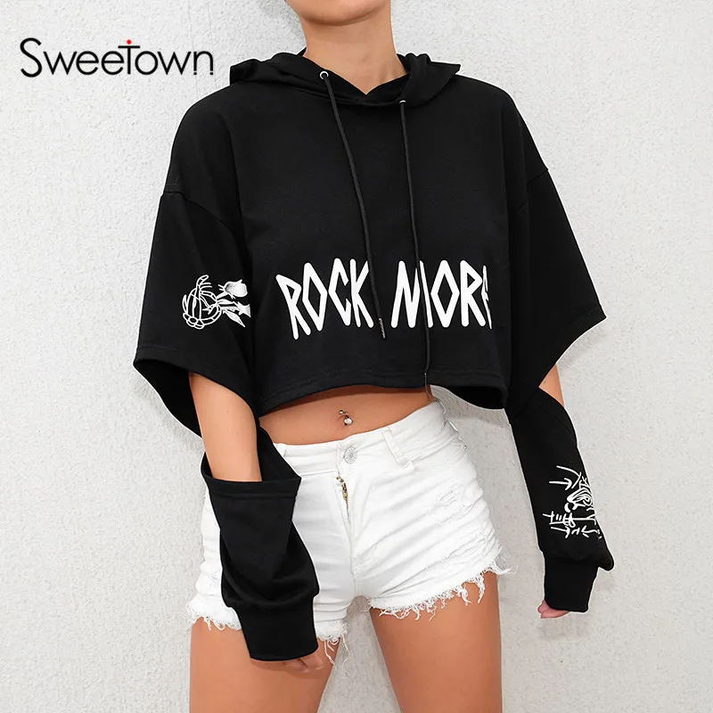 Sweetown Gothic Oversized Hoodies Sweatshirts Women Korean Streetwear