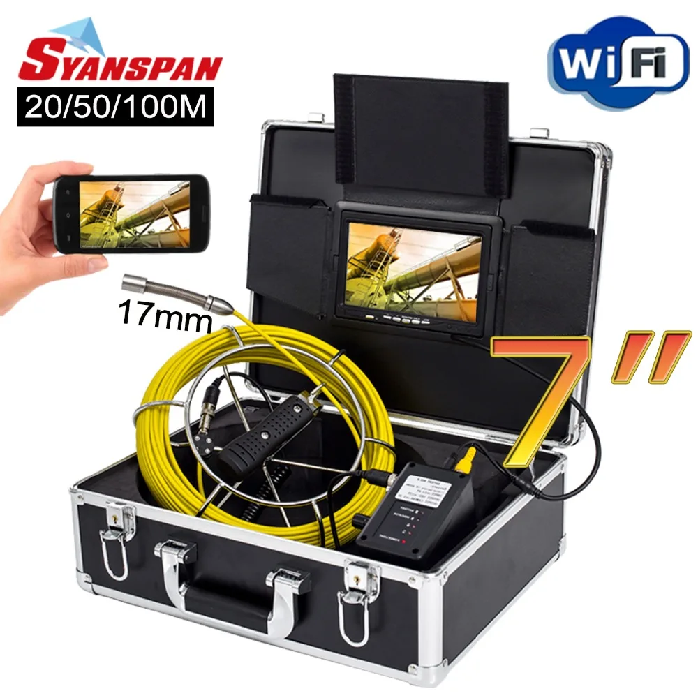 Syanspan 7" Wireless Wifi 20/50/100m Pipe Inspection Video Camera,drain ...