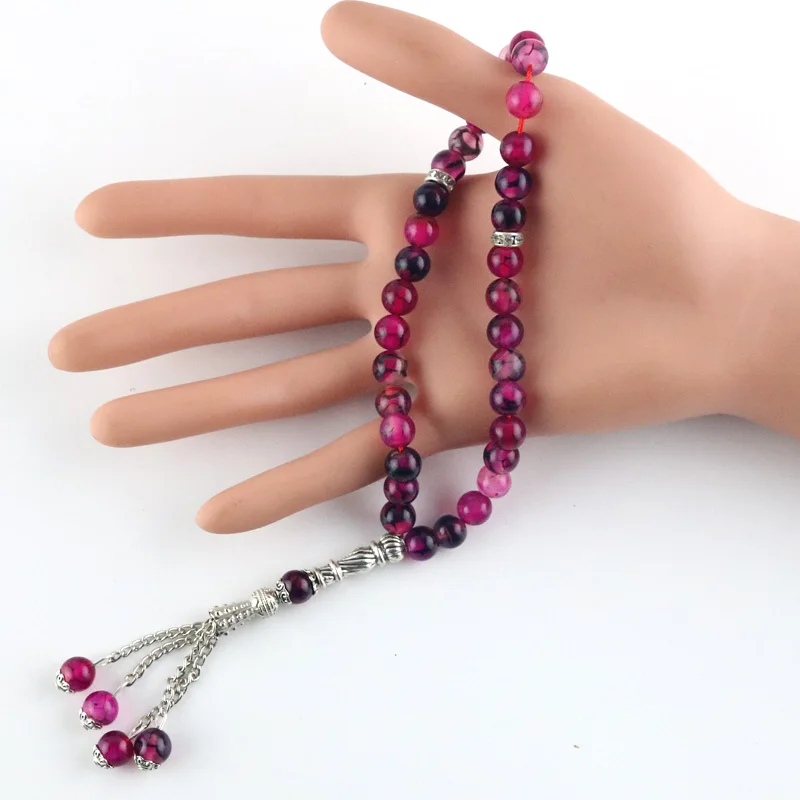 CHAPELET,--Chapelet musulman en pierre naturelle, 33 perles originales ...