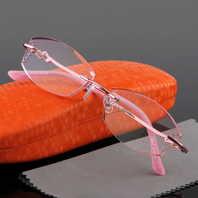 Luxury Eyeglasses Rimless Womens Pink Readers Presbyopic Eye Glasses Ladies Reading Glasses 1