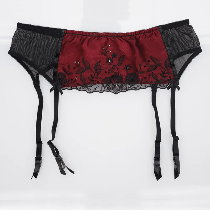 Sexy Black Red Paillette Lace Gazue Persepective Women Female Garter