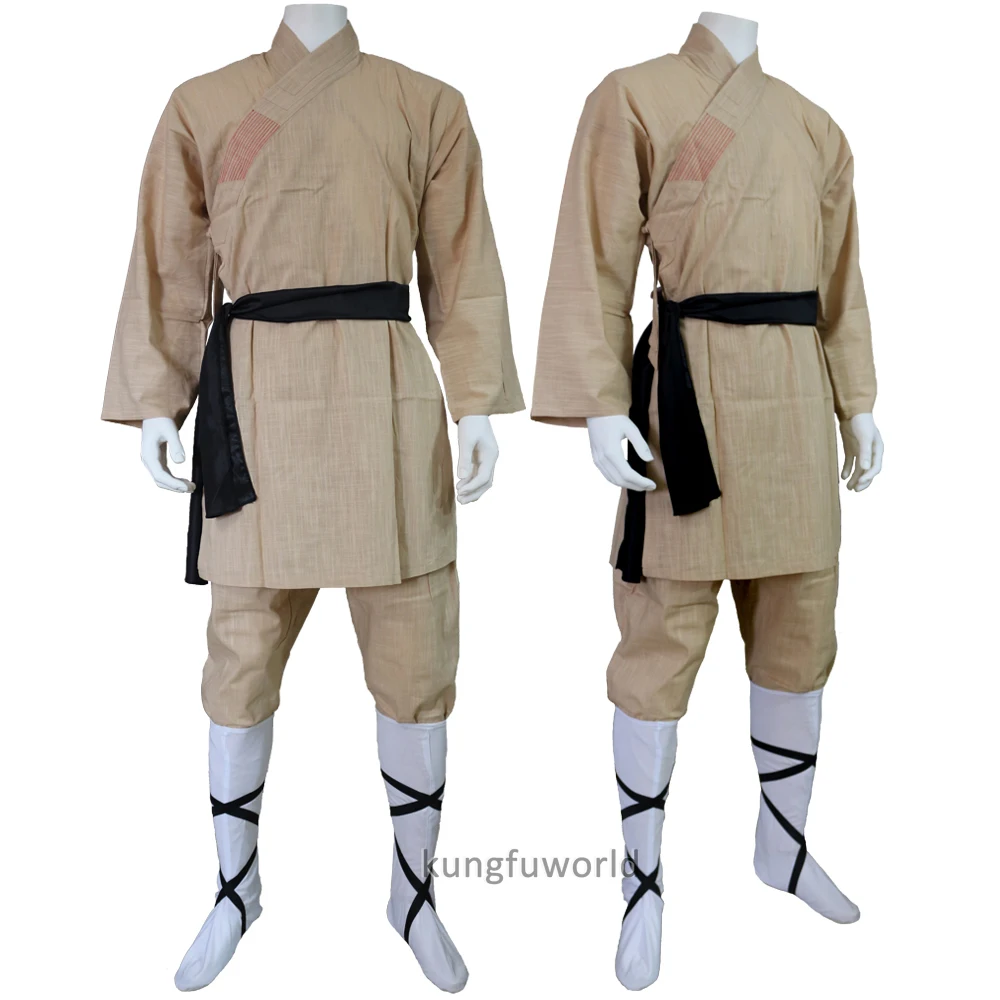 Beige Cotton Shaolin Monk Training Suit Martial arts Tai Chi Wing Chun ...