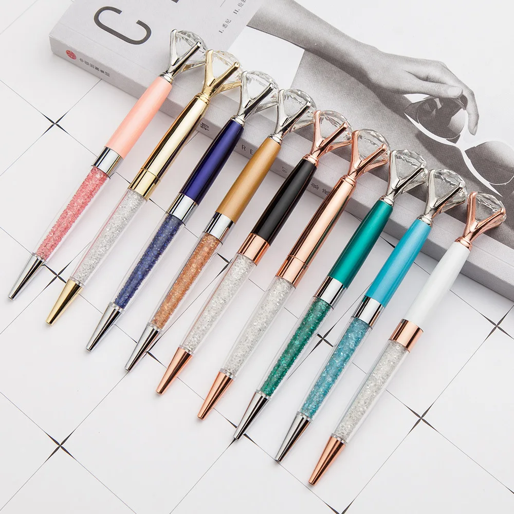 Creative Rose Gold Sliver Ballpoint Pen Big Diamond Crystal Pen Ball ...