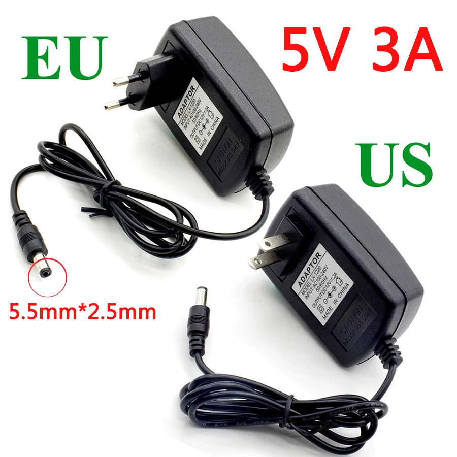 Power Adapter AC 220V to DC 5V 3A EU/US Plug Converter Transformer 5 ...