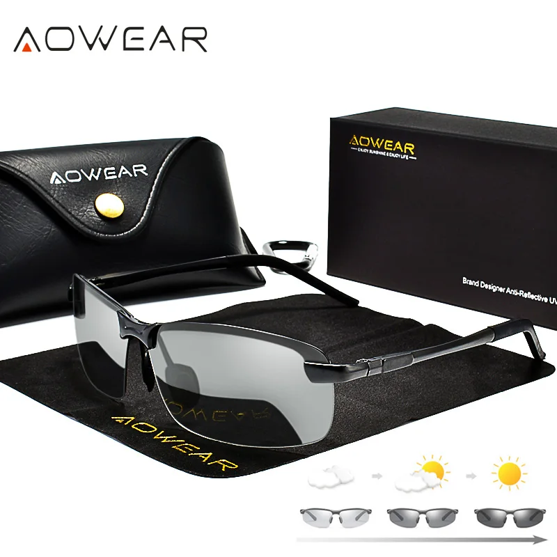 Aowear Driving Polarized Photochromic Sunglasses Men Chameleon Glasses