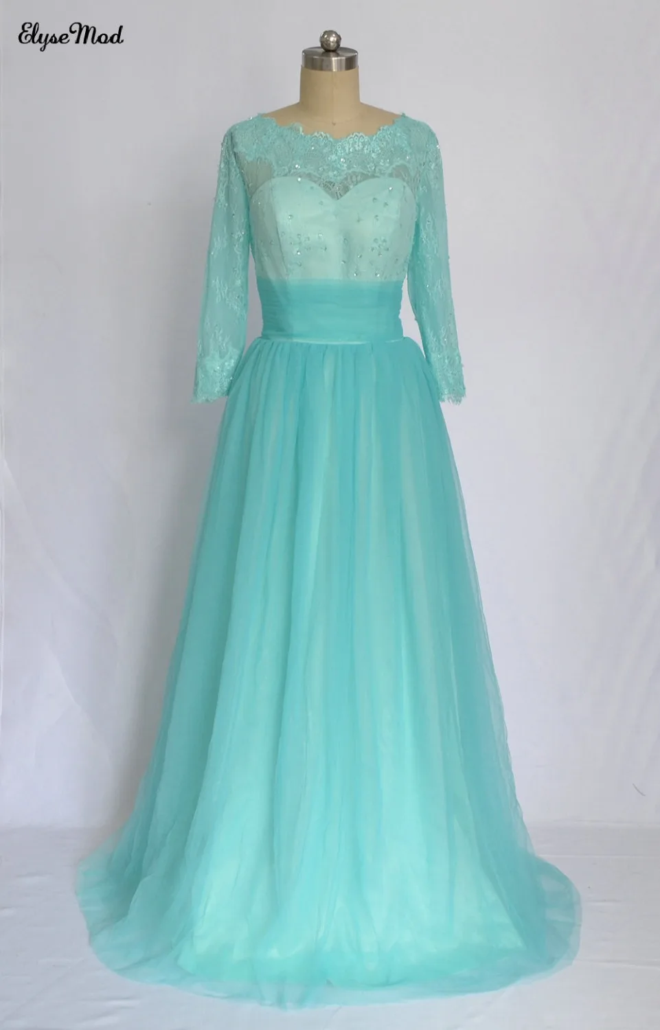 Turquoise Tulle Prom Dresses Long Sleeve Sparkly Beading Plunging 2018 ...