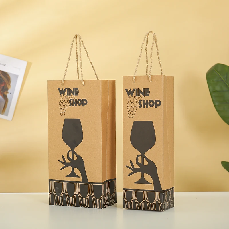 Kraft-Paper-Wine-Bag-For-Single-bottle-2-Bottles-Carrier-High-Quality ...