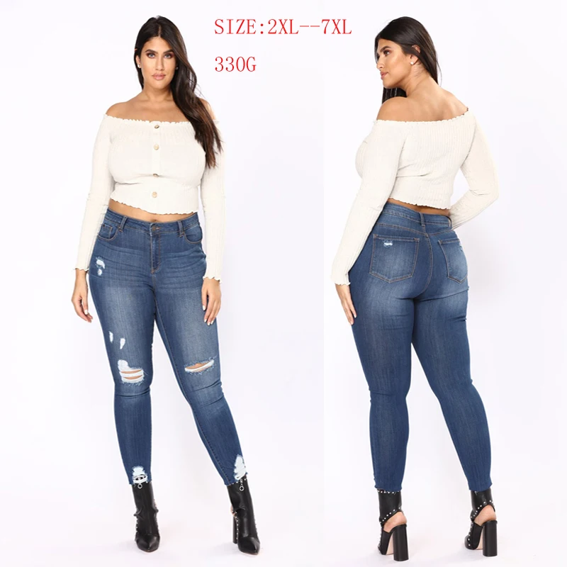 Plus Size Jeans Women High Waist Skinny Pencil Denim Pants Women Zipper