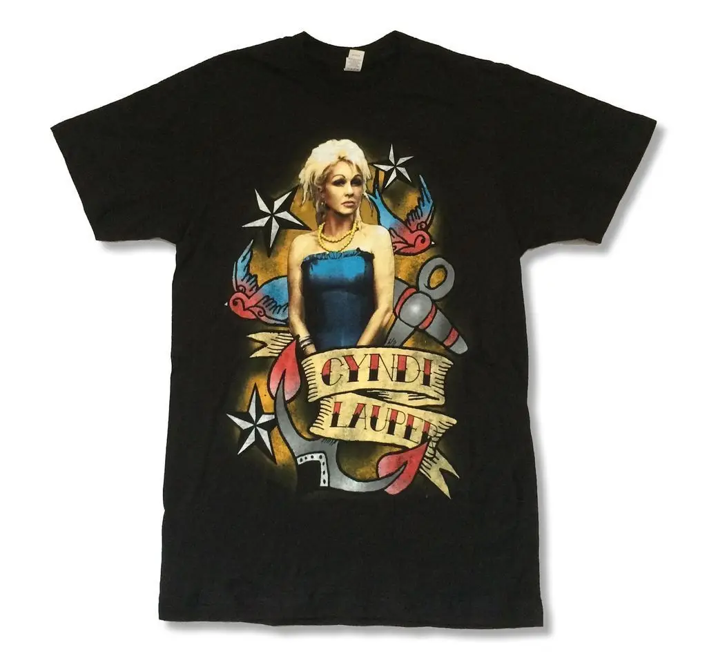Cyndi Lauper Tattoo Art Mens Camisa Preta de T Nova Oficial| | - AliExpress