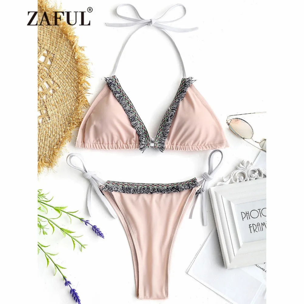Zaful New Swimsuit Tassels Thong String Bikini Set Womens Swimwear